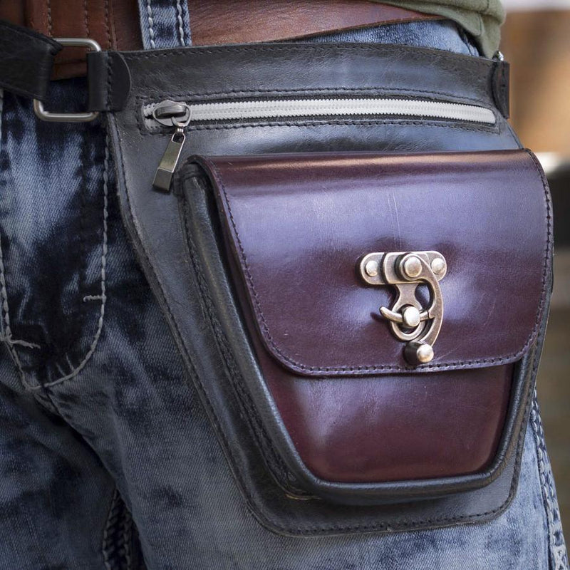 Red leather fanny pack | Burgundy hip bag | Red waist pouch - Rimanchik