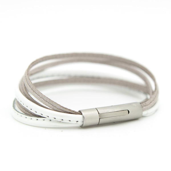 White Multi Strand Leather Cuff | Artisan-Made in Montreal, Canada ...