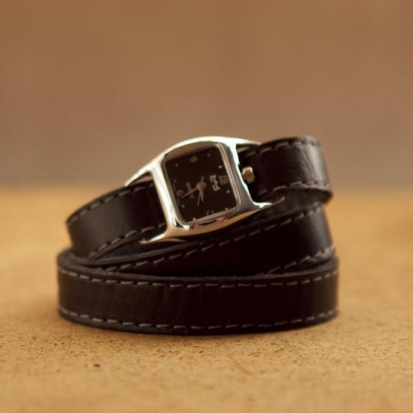 Black Leather Wrap Watch | Handmade leather goods by Rimanchik